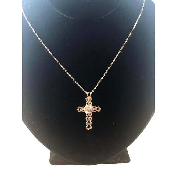 Avon | Jewelry | Avon Cross Neckace With Pink Rose Gold Tone Chain 8 ...